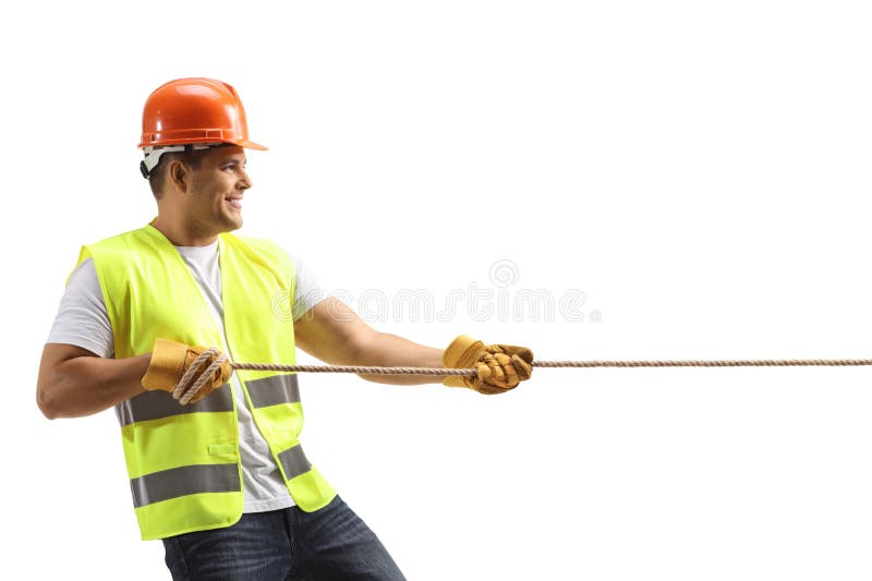 Construction Worker Pulling a Rope Stock Photo - Image of expression ...