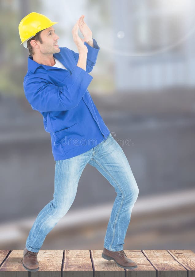 Construction Worker Pushing Air in Front of Construction Site Stock ...