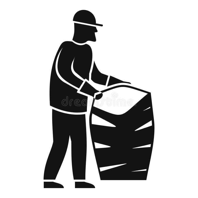 Construction Worker Pushing Heavy Load Icon, Simple Black Style Stock ...