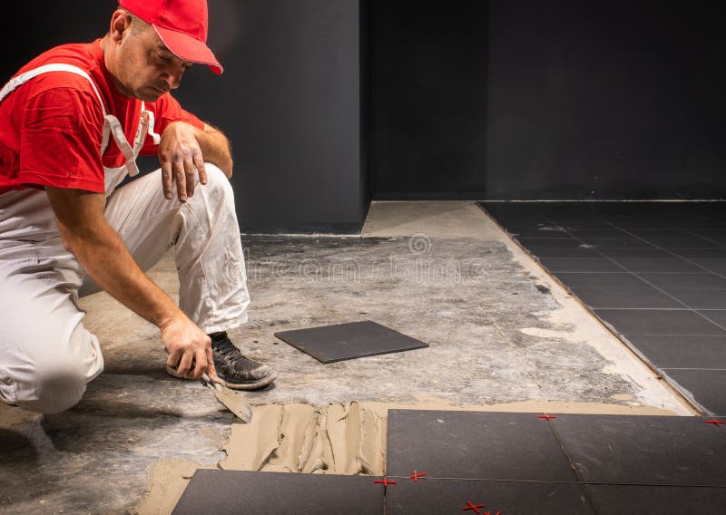 Floor Ceramic Tiles Installation. Create, Arranging Stock Image - Image ...
