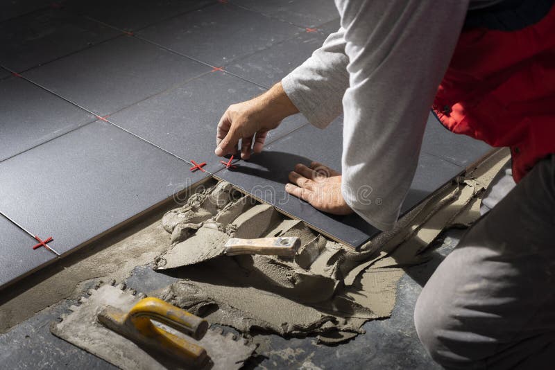 Floor Ceramic Tiles Installation. Create, Arranging Stock Image - Image ...