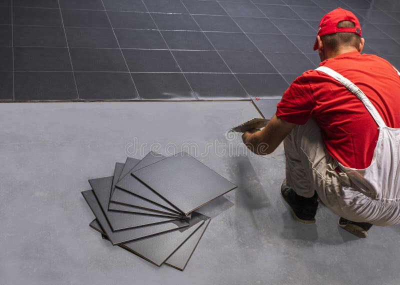 Floor Ceramic Tiles Installation. Create, Arranging Stock Photo - Image ...