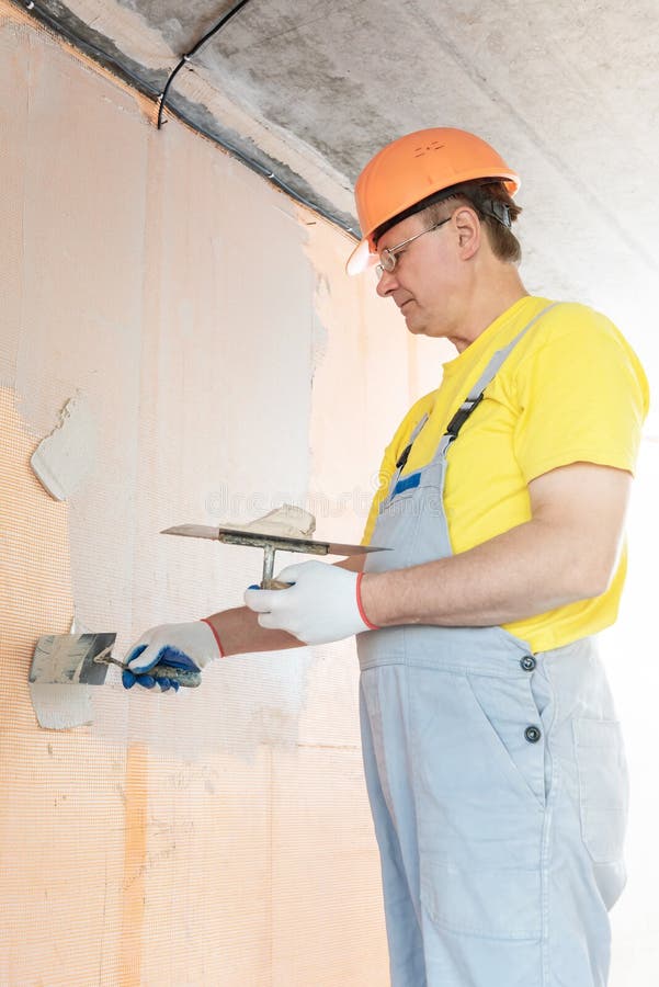 The Construction Worker Putty a Wall Stock Image - Image of process ...