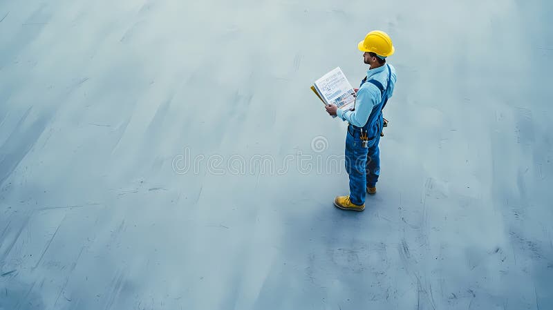 Construction Worker Reading Blueprint on Empty Floor Stock Image ...