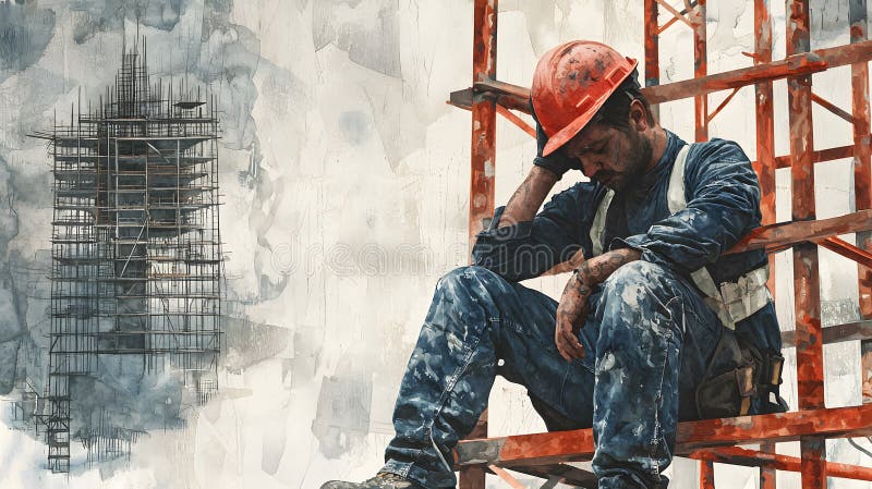 Construction Worker Reflecting on Challenges Urban Construction Site ...