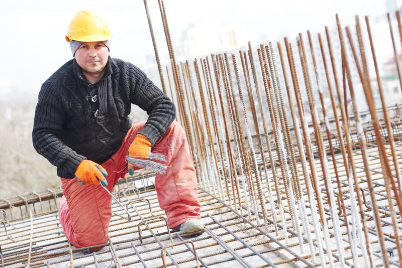 Construction Worker at Reinforcement Stock Image - Image of industrial ...