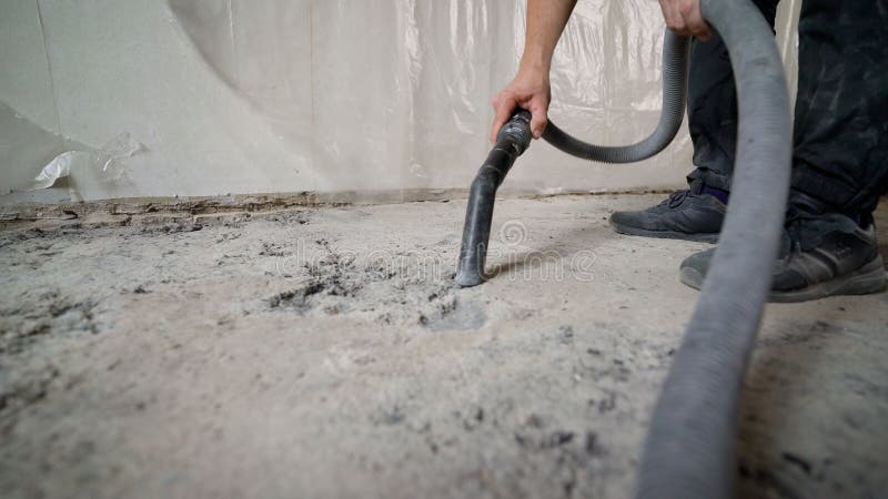 Construction Worker Removing Dust and Debris with Industrial Vacuum ...