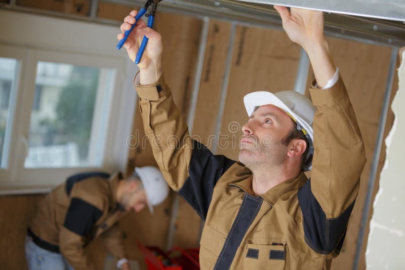 Construction Worker Renovating Apartment House Stock Image - Image of ...