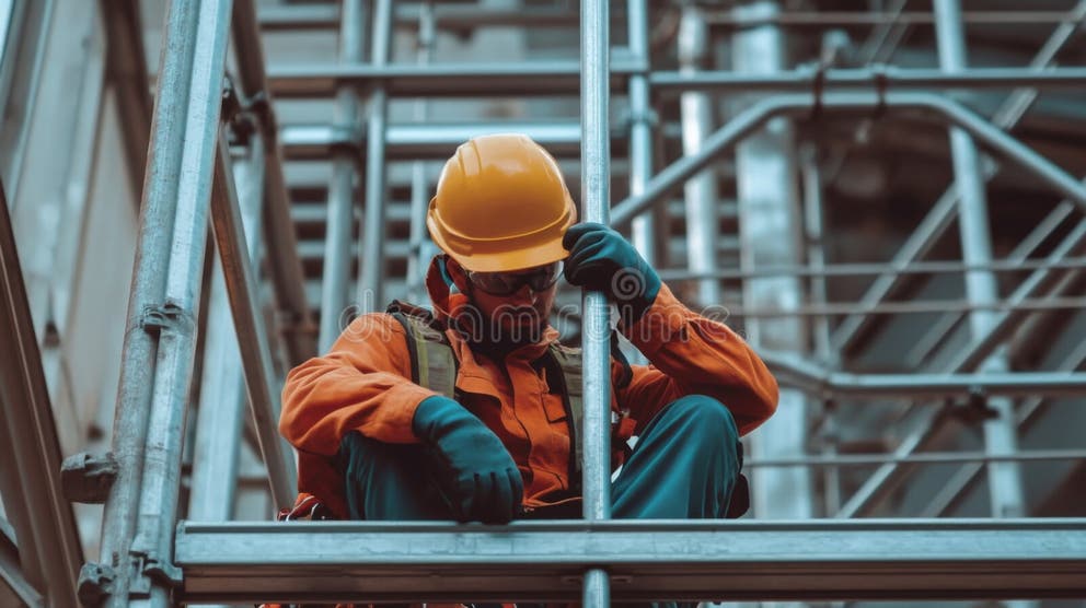 Construction Worker Resting on Scaffolding Stock Illustration ...