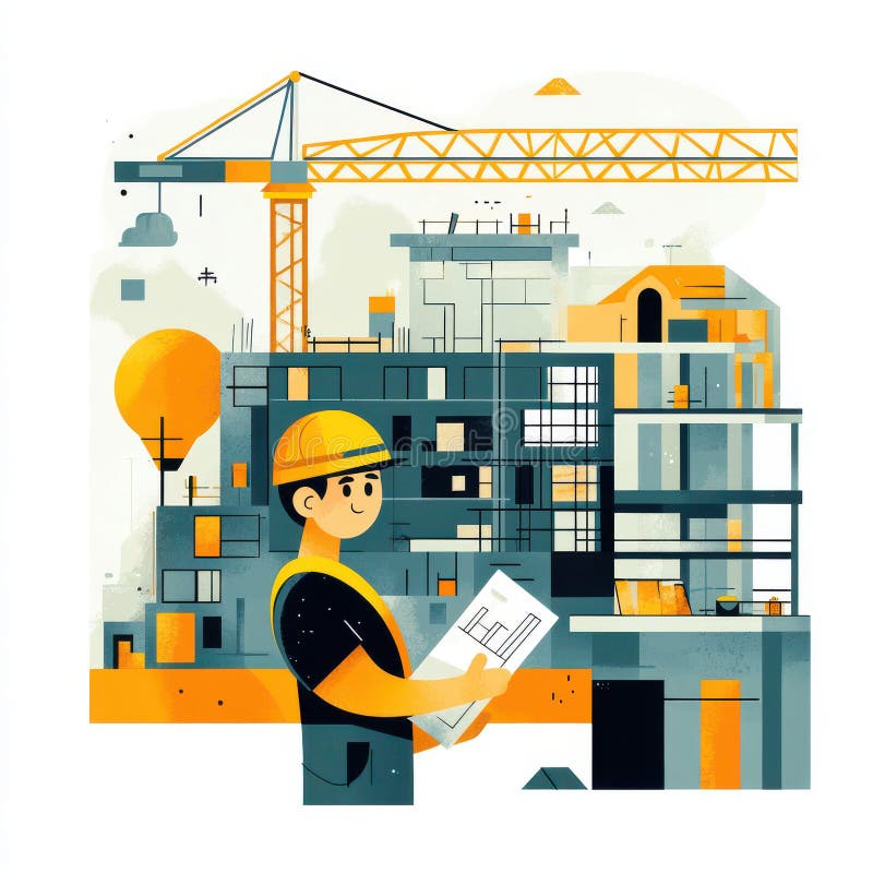 Construction Worker Reviewing Building Plans at a Construction Site ...