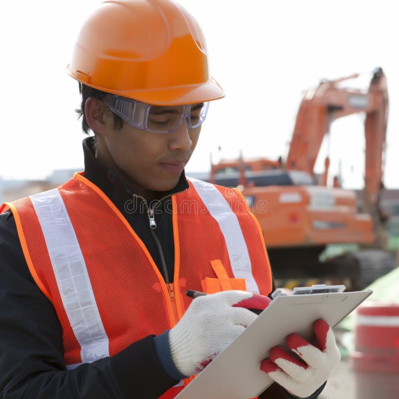 Portrait Young Construction Worker Writing on Clipboard Stock Image ...