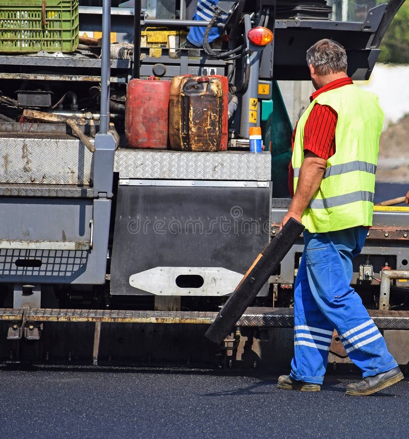 Construction Worker at the Road Construction Editorial Image - Image of ...