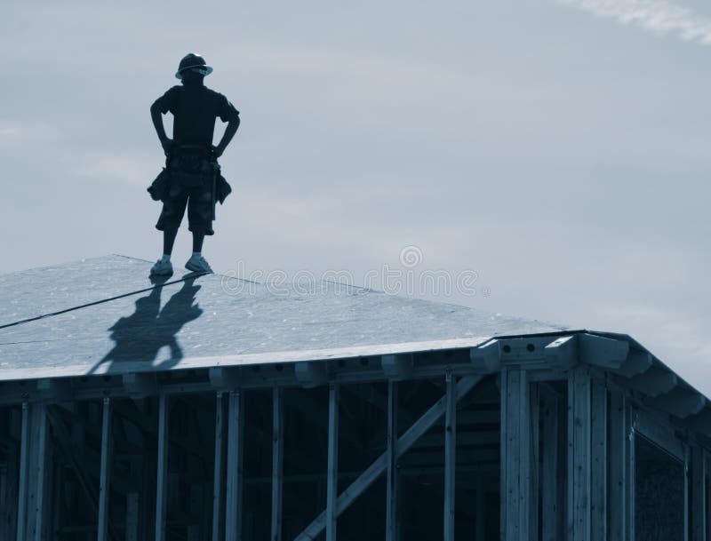 Construction Worker on Roof Stock Photo - Image of building, blue: 2223924
