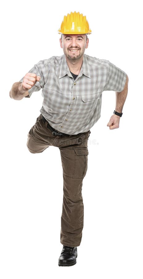 Construction Worker Running Towards Success Stock Image - Image of ...