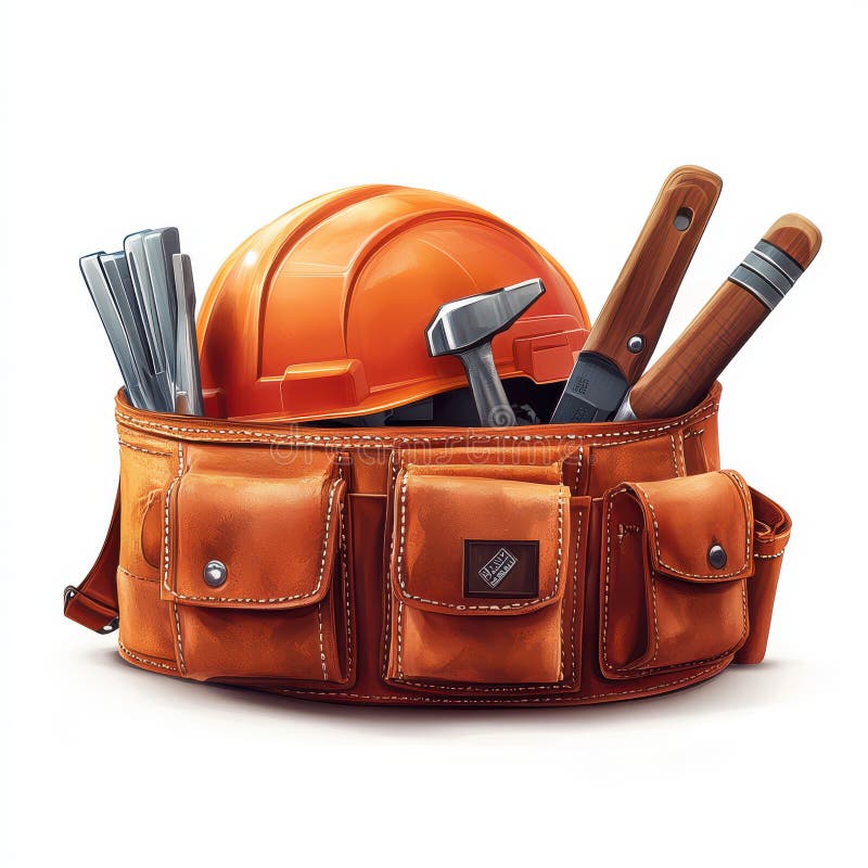 Construction Worker S Leather Tool Belt with Hard Hat and Tools Stock ...