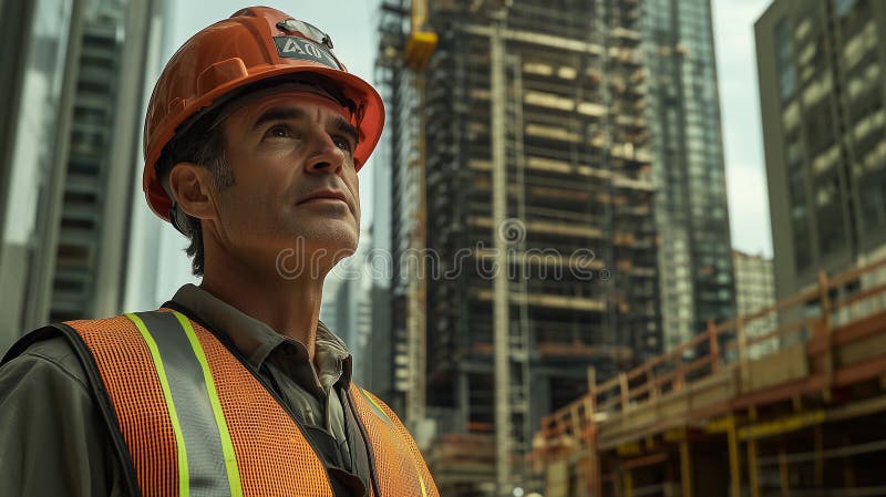 Construction Worker in Safety Gear, Focused and Determined, with a ...