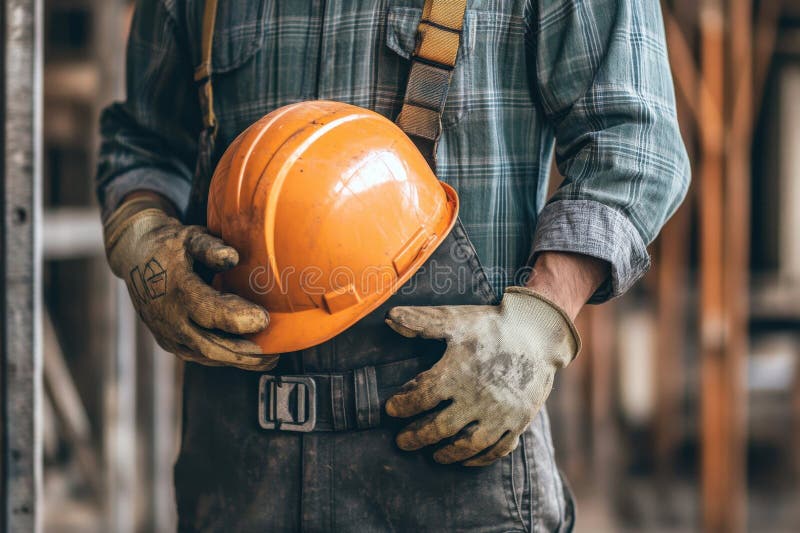 Construction Worker in Safety Gear with Hard Hat at Building Site ...