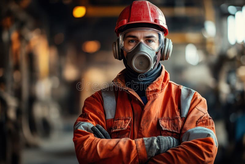 Construction Worker in Safety Gear Stands Confidently in Industrial ...