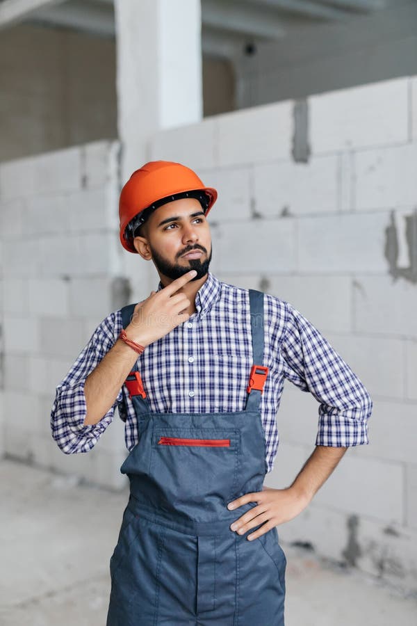 Construction Worker with Safety Helmet on Head in Vest Standing with ...