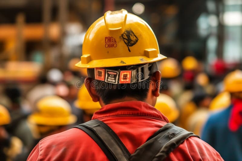 Construction Worker with Safety Helmet Seen from Behind. AI Stock ...