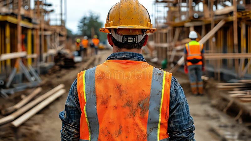 Construction Worker Safety on Site Observing Progress with Hard Hat and ...