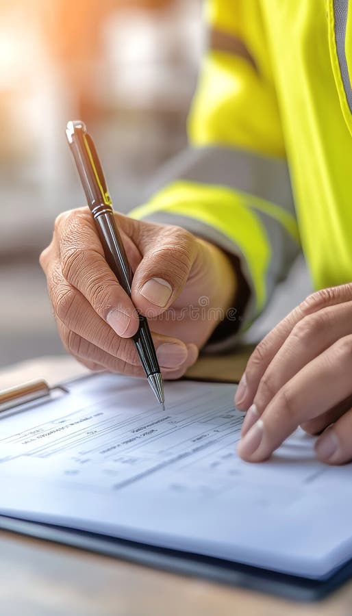 Construction Worker in Safety Vest Completes Detailed Inspection ...