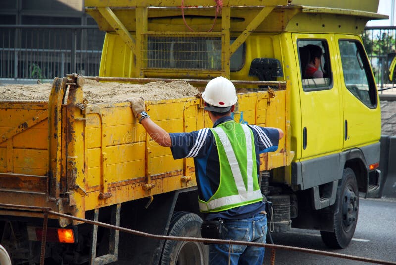 Construction Worker and Sand T Stock Photo - Image of road, supervisor ...