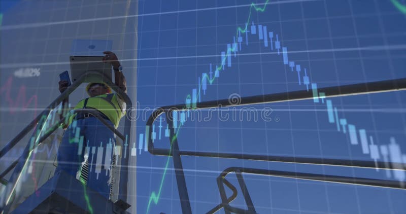 Construction Worker on Scaffolding, Animation of Financial Graph ...