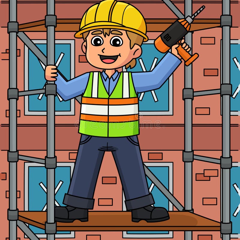 Construction Worker on a Scaffolding Colored Stock Vector ...