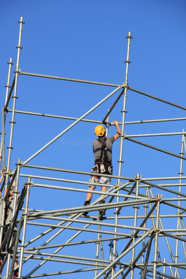 Construction Worker on Scaffolding Editorial Photography - Image of ...