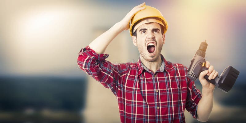 Construction Worker Screaming Stock Photo - Image of american, portrait ...