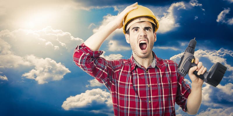 Construction Worker Screaming Stock Image - Image of electrician ...