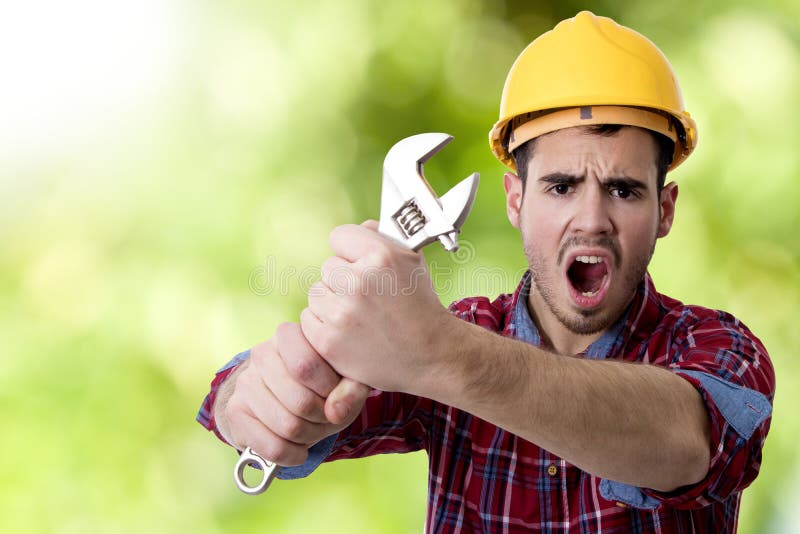 Worker screaming tools stock photo. Image of expressions - 94706064
