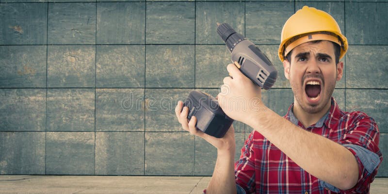 Worker screaming tools stock image. Image of aggressive - 94706147