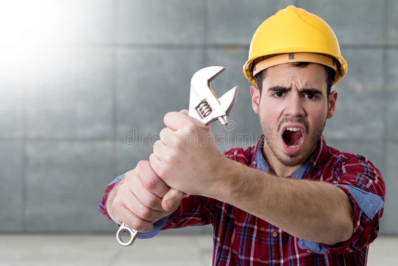 Worker screaming tools stock image. Image of expressions - 94707579