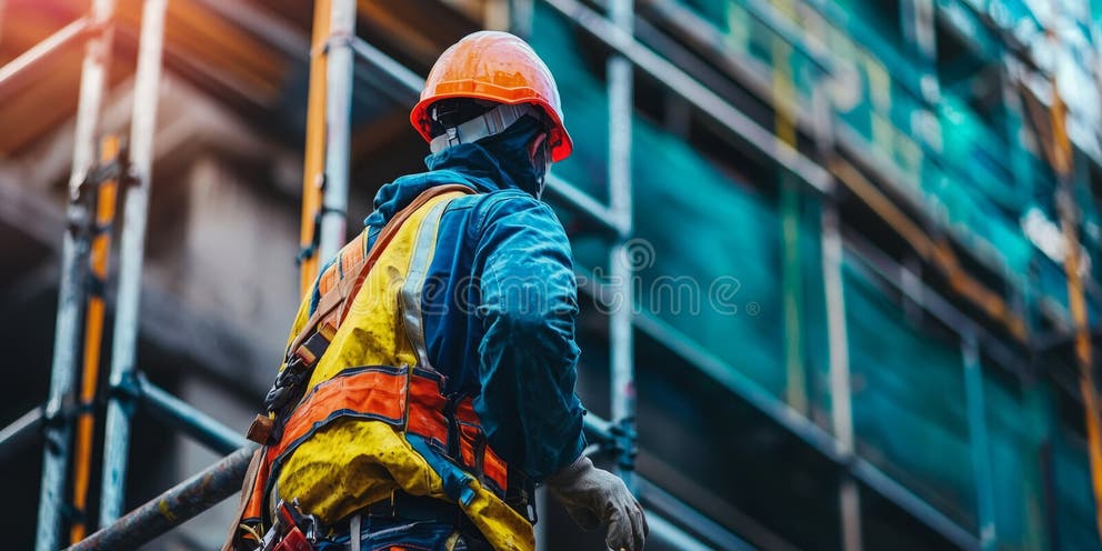 Construction Worker Securing Scaffolding, Ensuring Site Safety ...