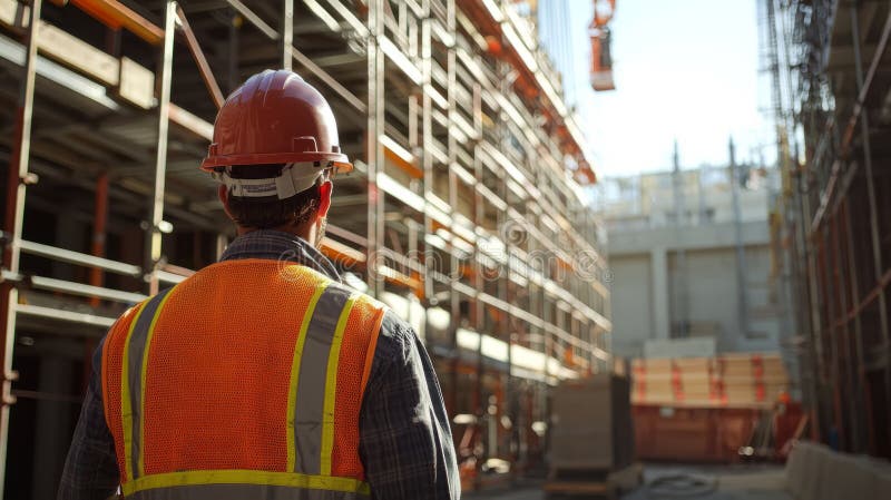 Construction Worker Securing Scaffolding, Ensuring Site Safety ...
