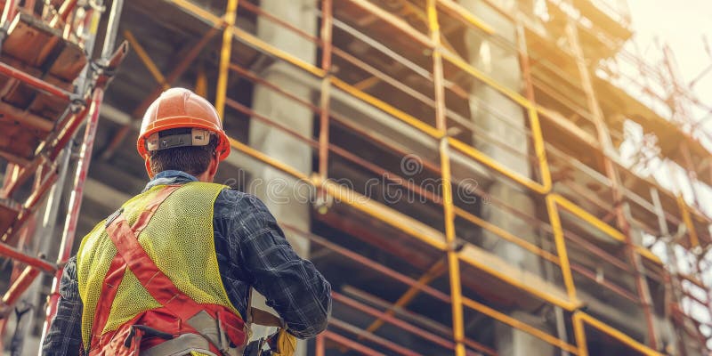 Construction Worker Securing Scaffolding, Ensuring Site Safety ...