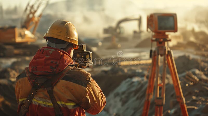 Construction Worker Standing in Front of Camera Stock Illustration ...