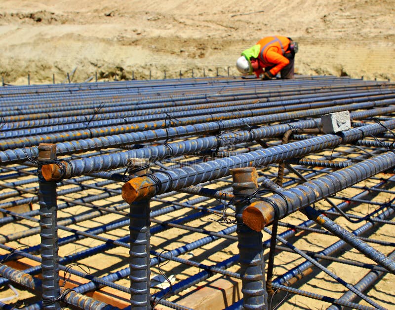 Construction Worker Setting Rebar Stock Photo - Image of outside, grid ...