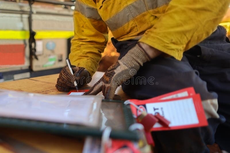 Construction Worker Setting and Writing His Name on Personnel Isolation ...