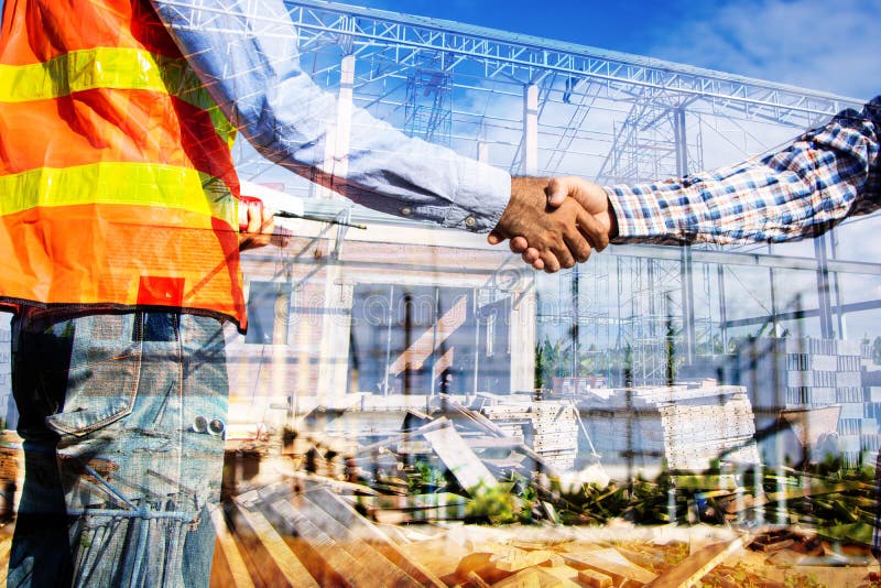 Construction Worker Shake Hands and Negotiation Stock Image - Image of ...