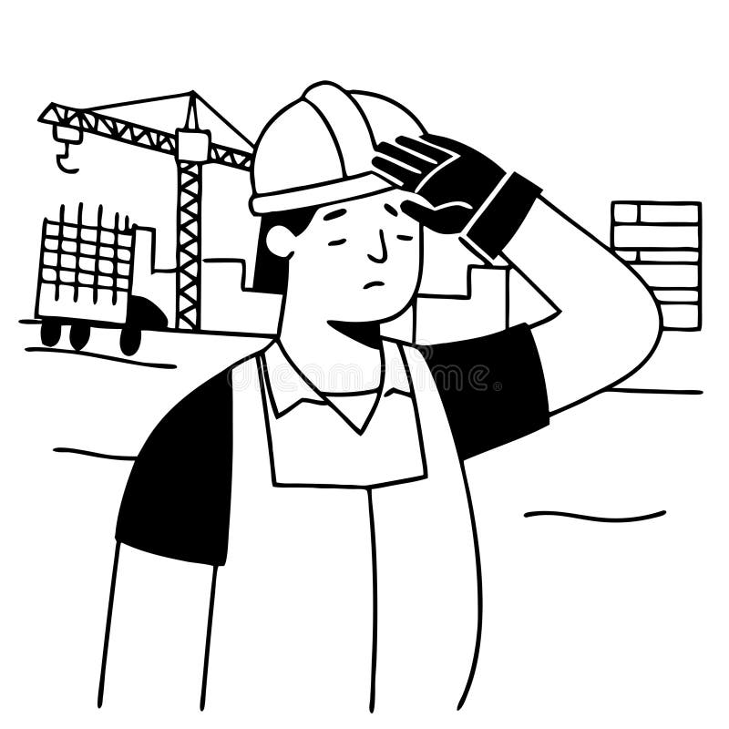 Construction Worker Shielding Eyes from Sunlight at Building Site ...