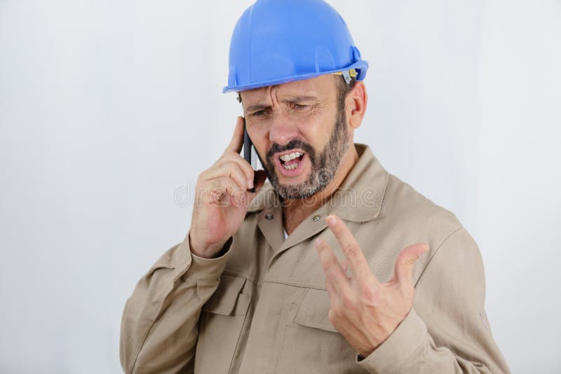 Construction Worker Shouting on Phone Stock Image - Image of aggressive ...