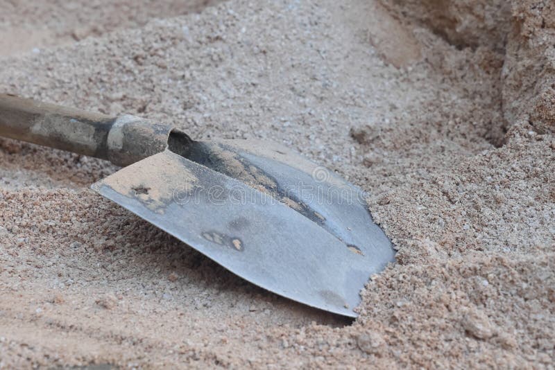Construction Worker Shovel Lies on the Sand, Construction Tool ...