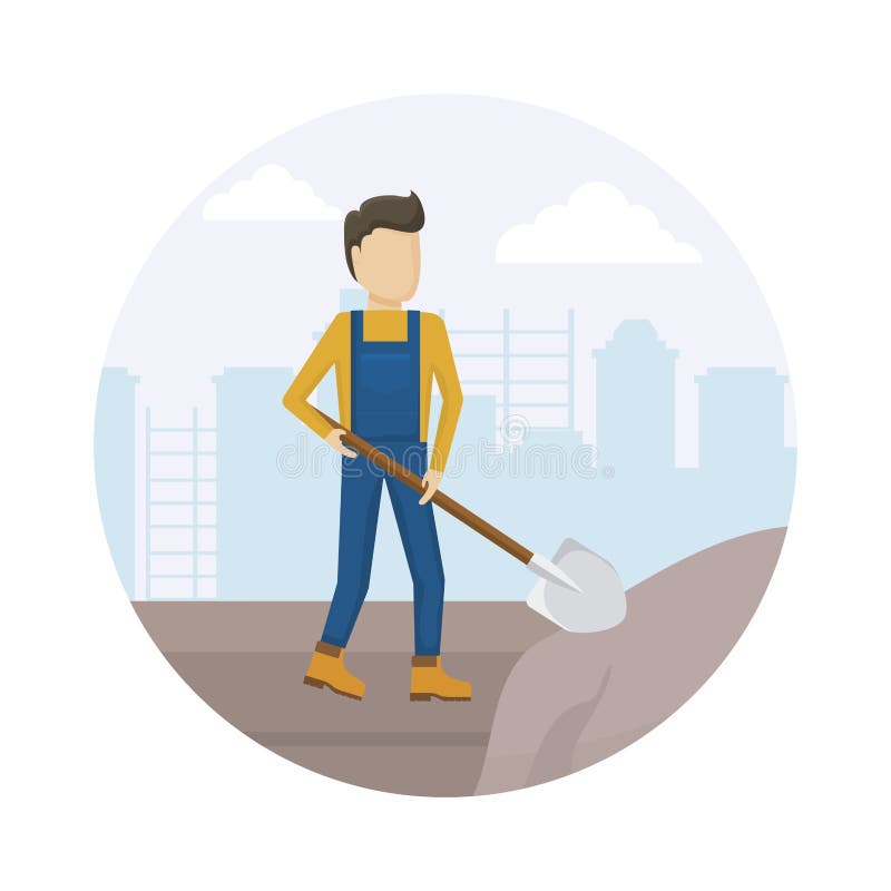 Construction Worker with Shovel Stock Vector - Illustration of engineer ...