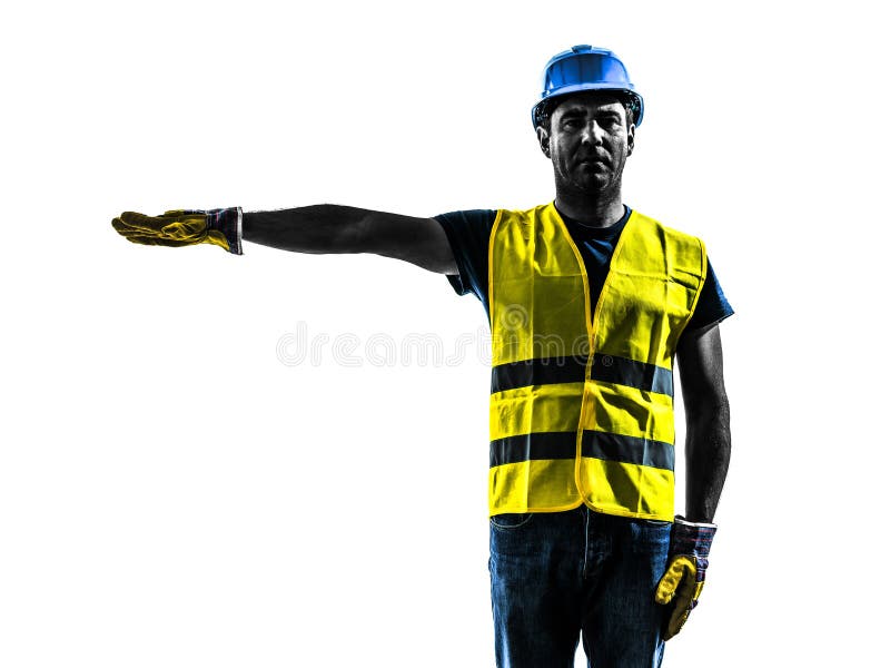 Construction Worker Signaling Safety Vest Silhouette Stock Photo ...