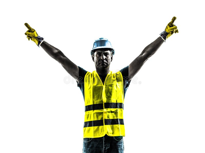Construction Worker Signaling Safety Vest Silhouette Stock Photo ...