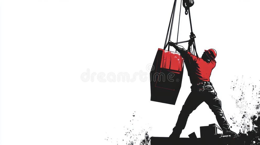 Construction Worker Silhouette Illustration, Lifting Heavy Object with ...