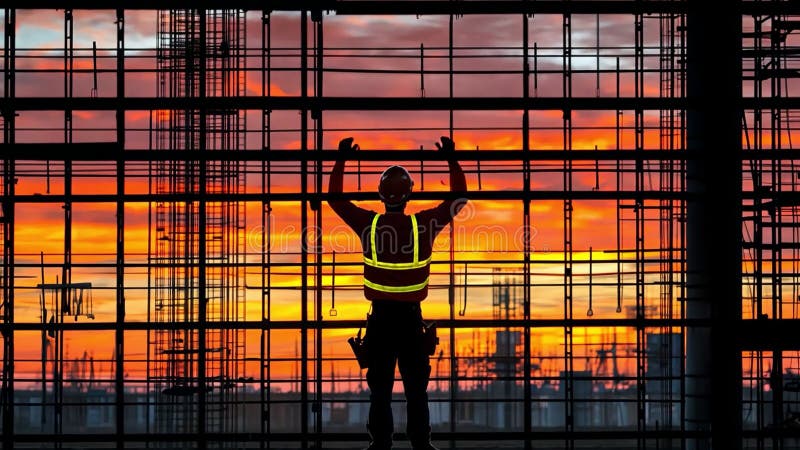 Construction Worker Silhouette at Sunset Symbol of Determination and ...
